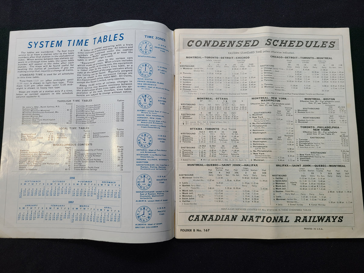 Canadian National Railways Timetable (1956 & 1957) – Terminal 37 Antiques